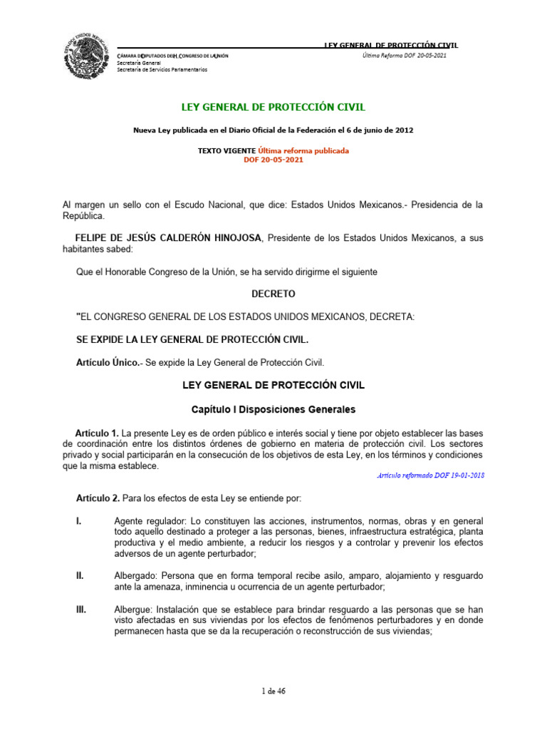 Ley General de Proteccion Civil Actualizada WORD | PDF | Defensa Civil | Riesgo