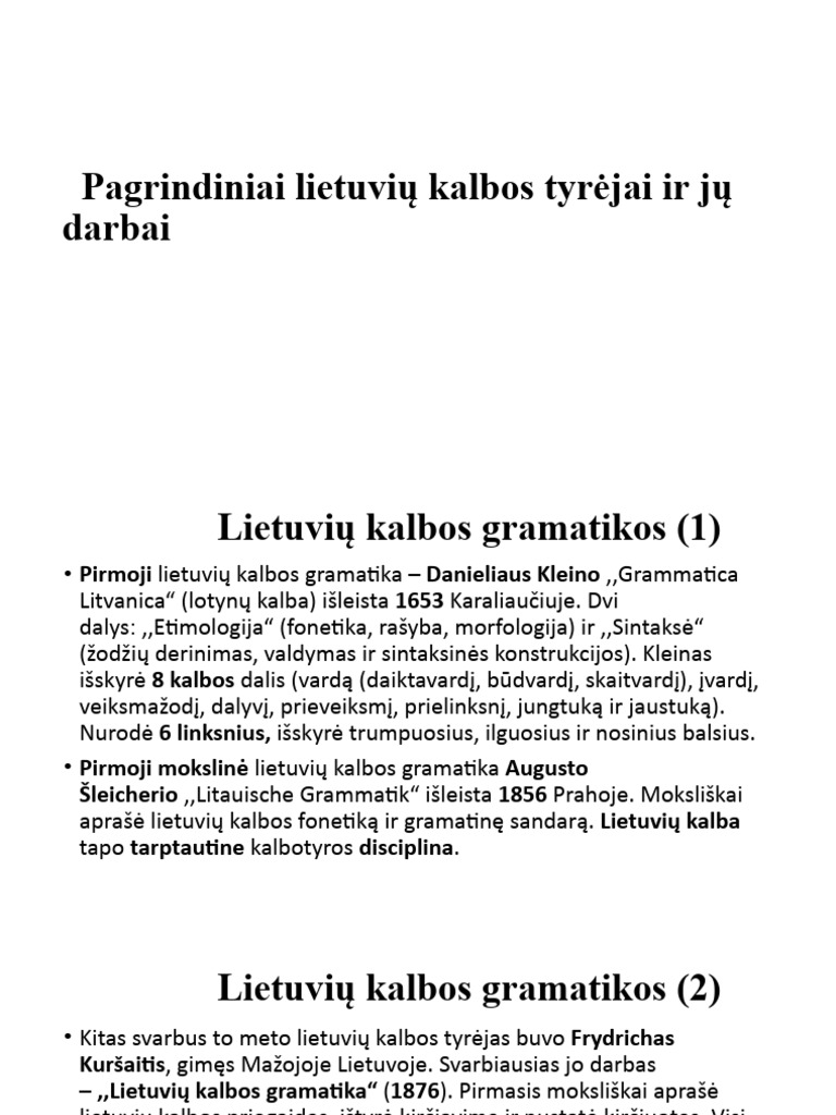 Pagrindiniai Lietuviu Kalbos Tyrejai | PDF