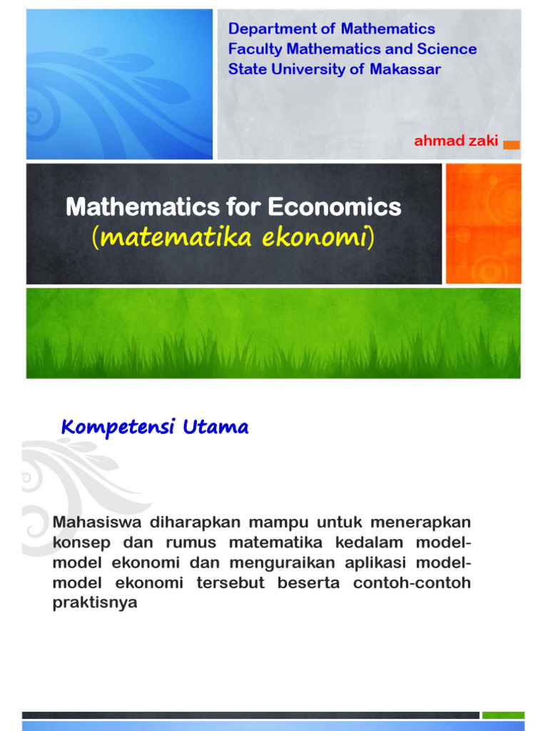 Slide - MATEMATIKA EKONOMI 2023 | PDF | Matrix (Mathematics) | Derivative