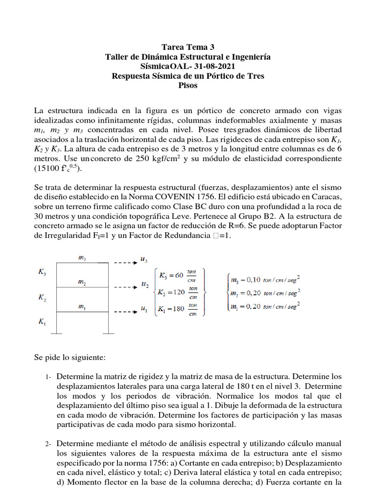 Antonio Gayoso Tarea 3 Ingenieria Sismorresistente | PDF | Cantidades fisicas | Mecánica de ...