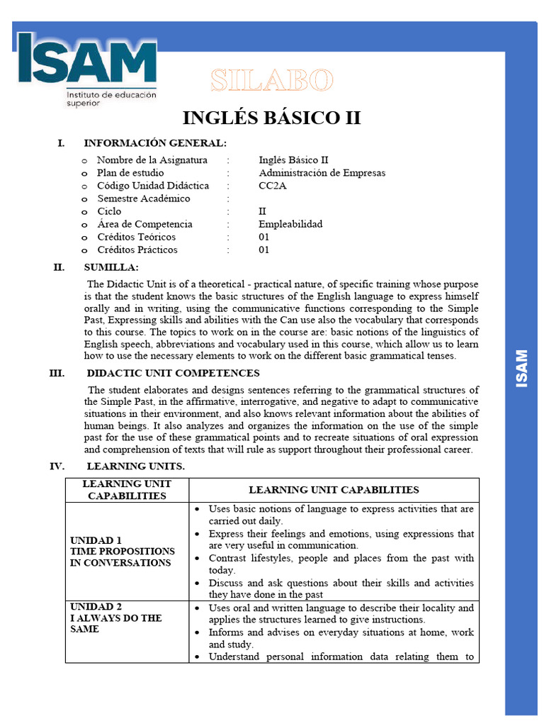 Silabo INGLÉS BÁSICO II | PDF | Learning | Linguistics