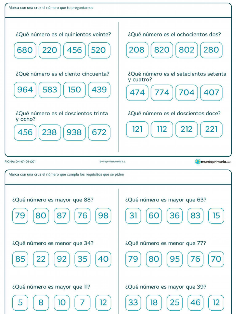 Fichas Matematicas 2 Primaria | PDF