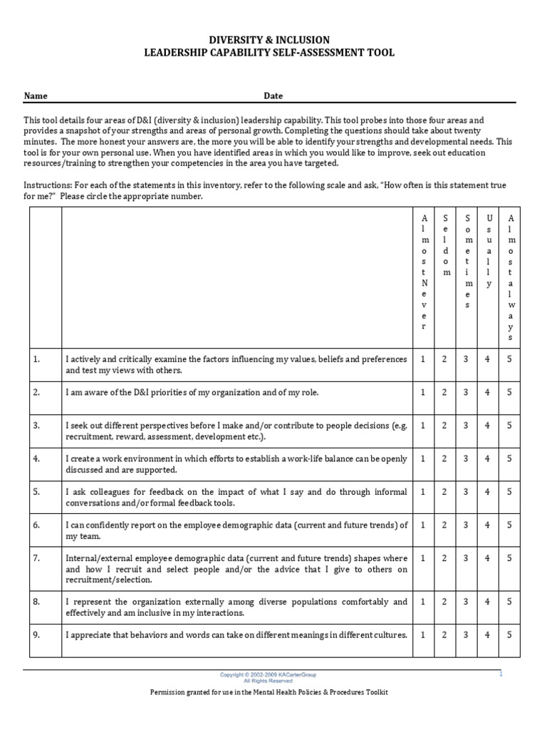 Diversity and Inclusion Assessment Tool | PDF | Leadership | Behavior