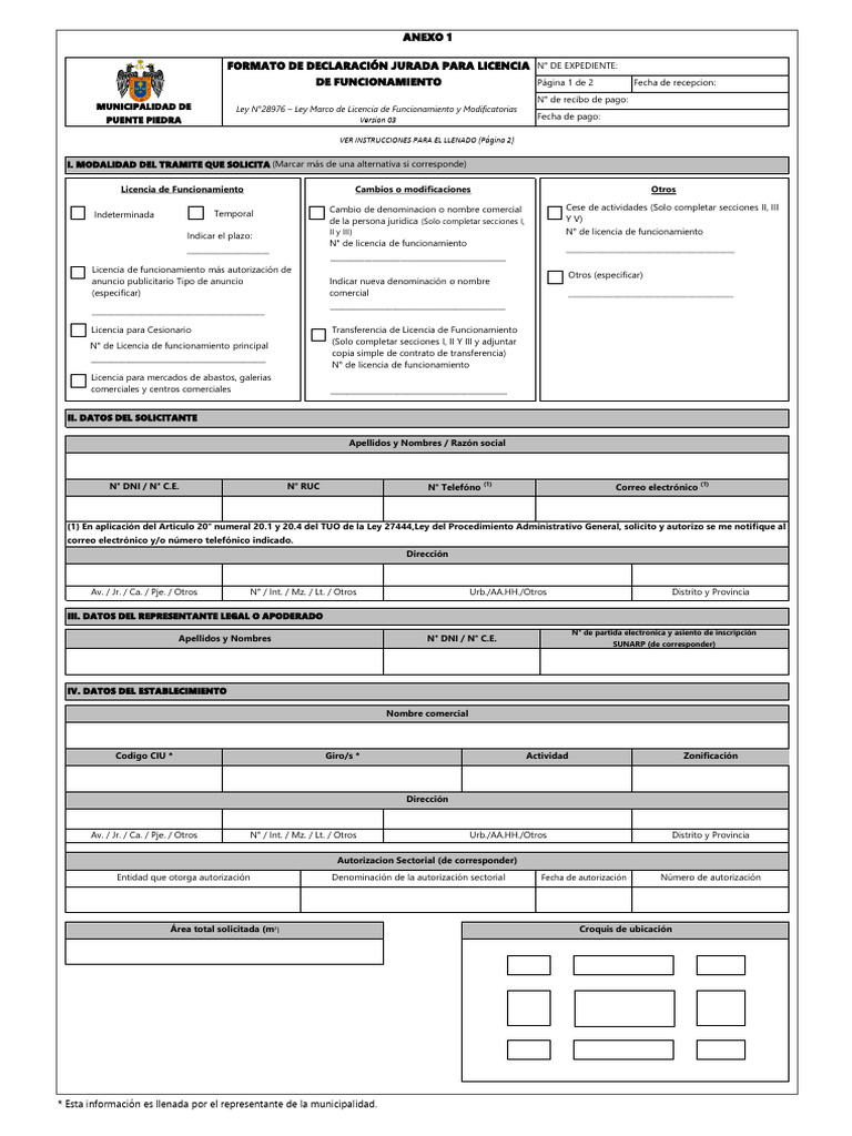 f000 Formato de Declaracion Jurada para Licencia de Funcionamiento | PDF f000 Formato de Declaracion Jurada para Licencia de Funcionamiento | PDF