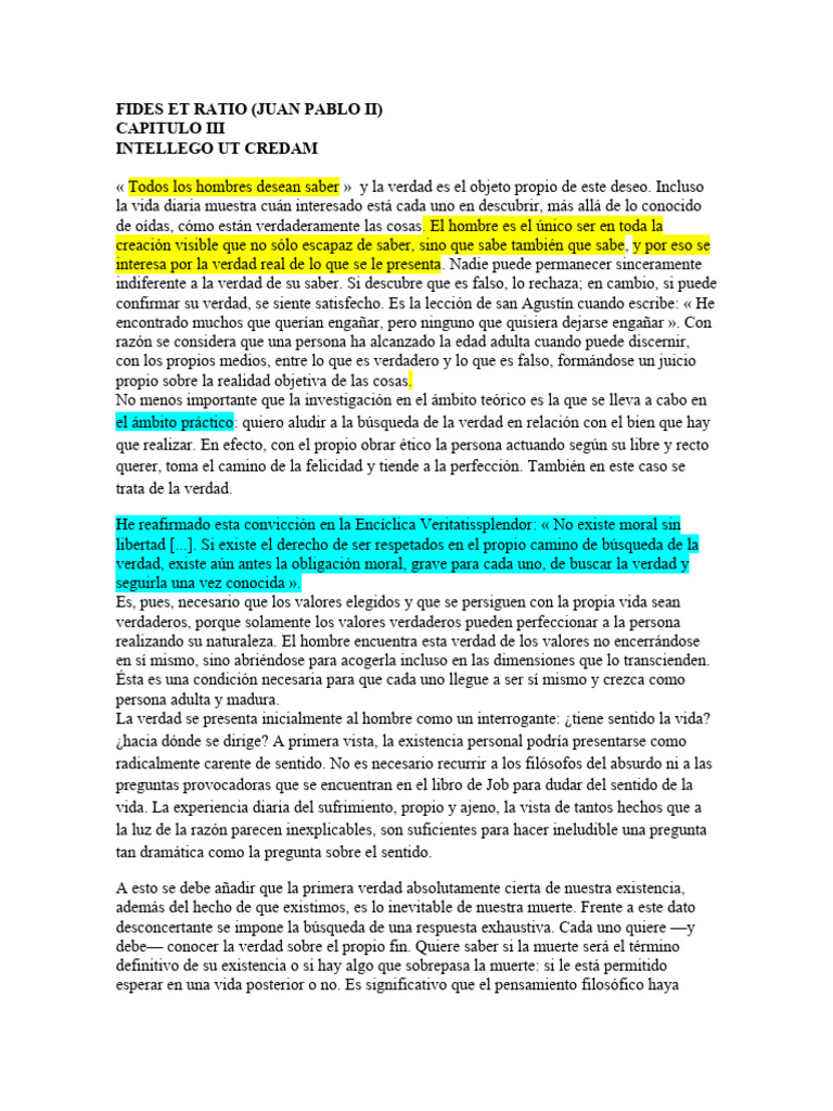 FIDES ET RATIO Resumen | PDF | Verdad | Conocimiento