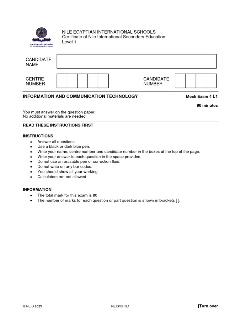 ICT - L1 - QP - 01 - Mock Exam 4 | PDF