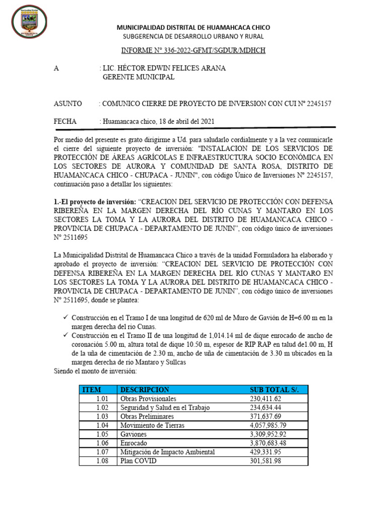 Informe Cierre | PDF | Presupuesto | Economias