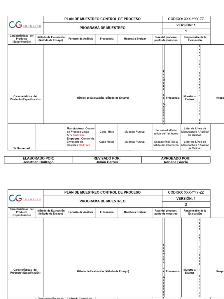 Plan de Muestreo Control de Proceso | PDF | Muestreo (procesamiento de ...