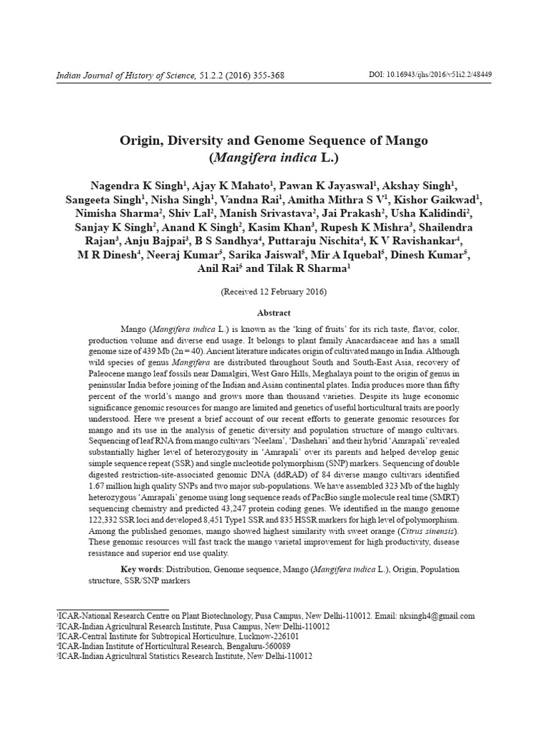 Mango Origin, Genome, and Diversity Insights | PDF | Single Nucleotide ...