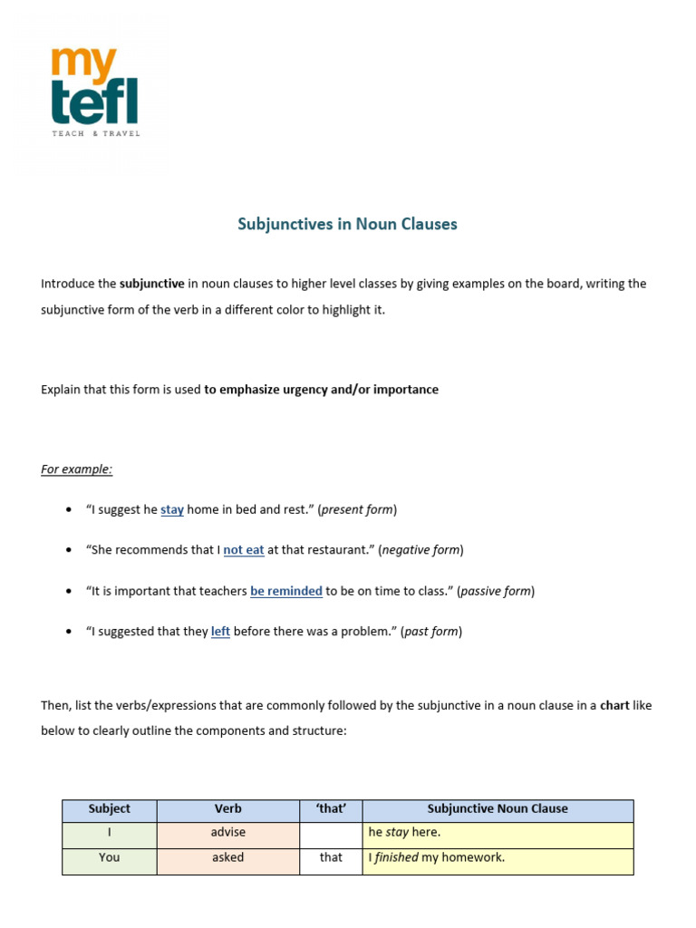Subjunctive Noun Clauses Worksheet | PDF | Clause | Verb