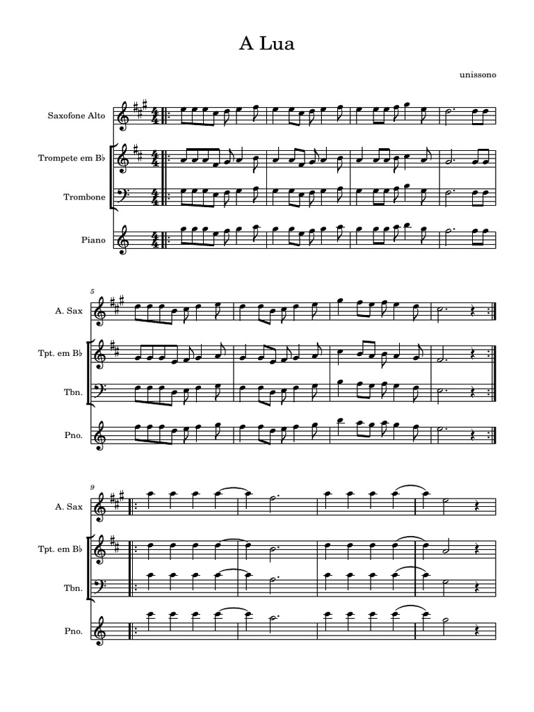 A Lua-Partitura e Partes | PDF | Saxophone | Aerophones