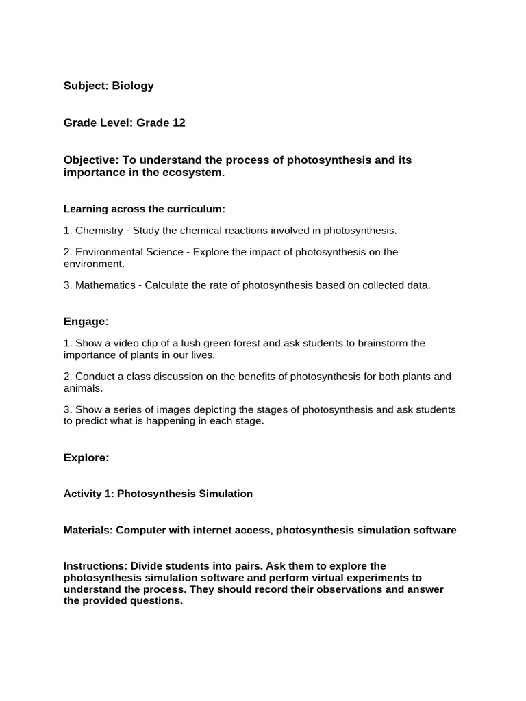 Lesson Plan | PDF | Photosynthesis | Simulation