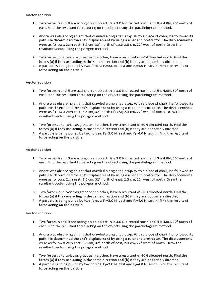Vector Addition | PDF | Force | Euclidean Vector
