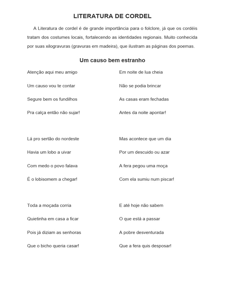 Literatura De Cordel Pdf Poesia Ficção Geral