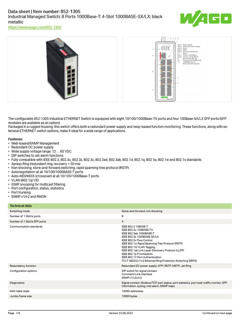 WAGO 852-1305en | PDF | Network Switch | Networking Standards