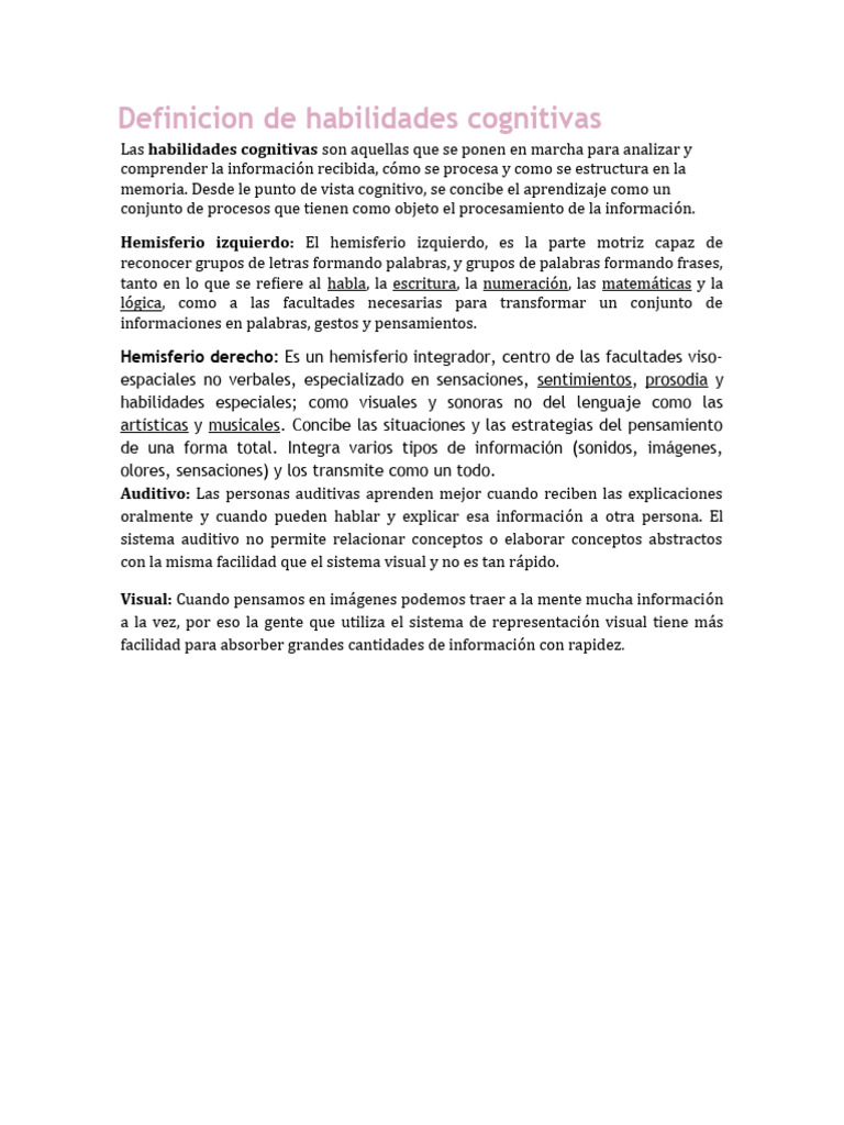 Definición De Habilidades Cognitivas – UMMLR