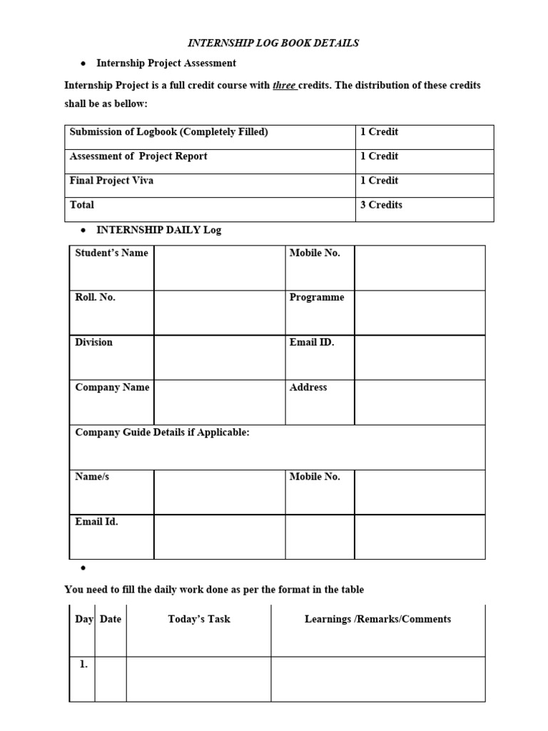 Guidelines For Filling Internship Logbook and Project Report 24th July ...