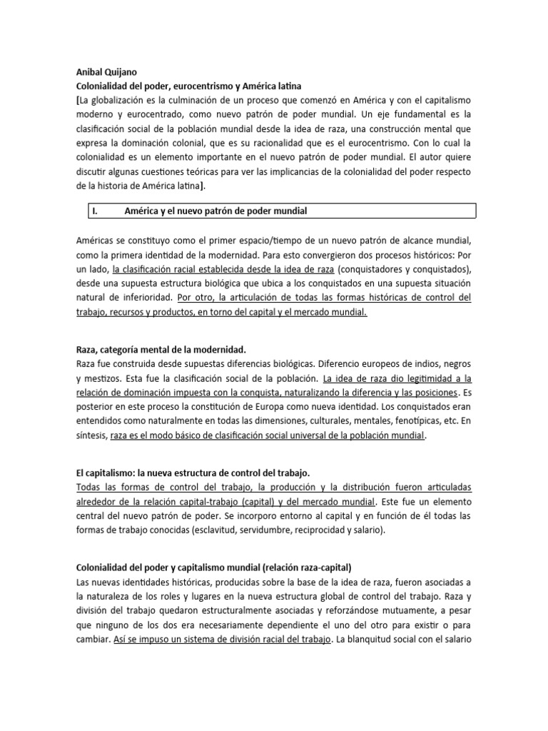 Anibal Quijano - Colonialidad Del Poder, Eurocentrismo y America Latina ...
