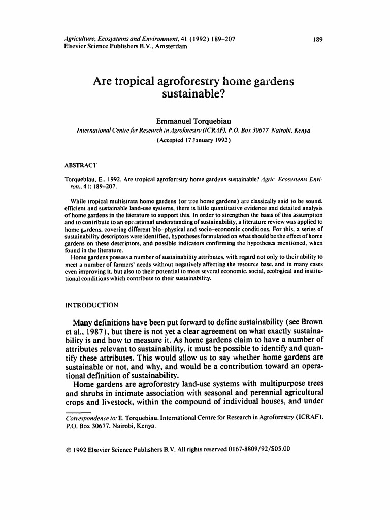 Torquebiau1992 Are Tropical Agroforestry Home Gardens Sustainable | PDF ...
