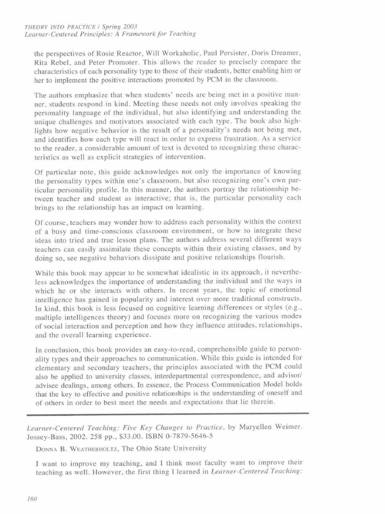 Learner-Centered Teaching - Five Key Changes To Practice | PDF