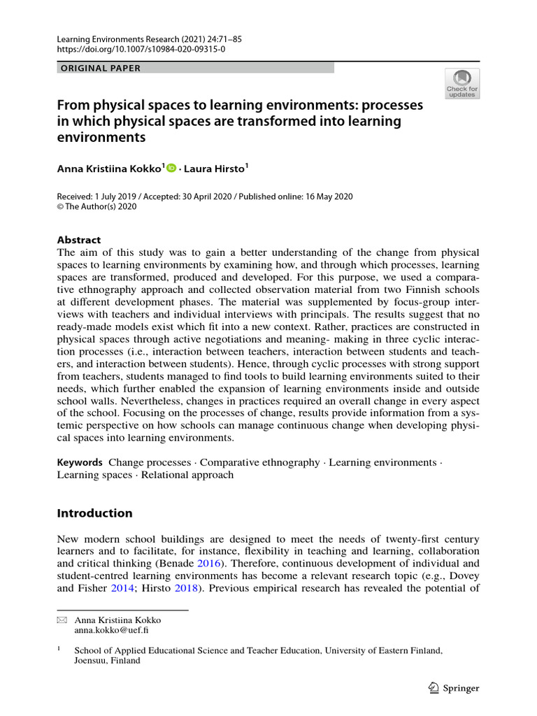 From Physical Spaces To Learning Environments | PDF | Teachers | Learning