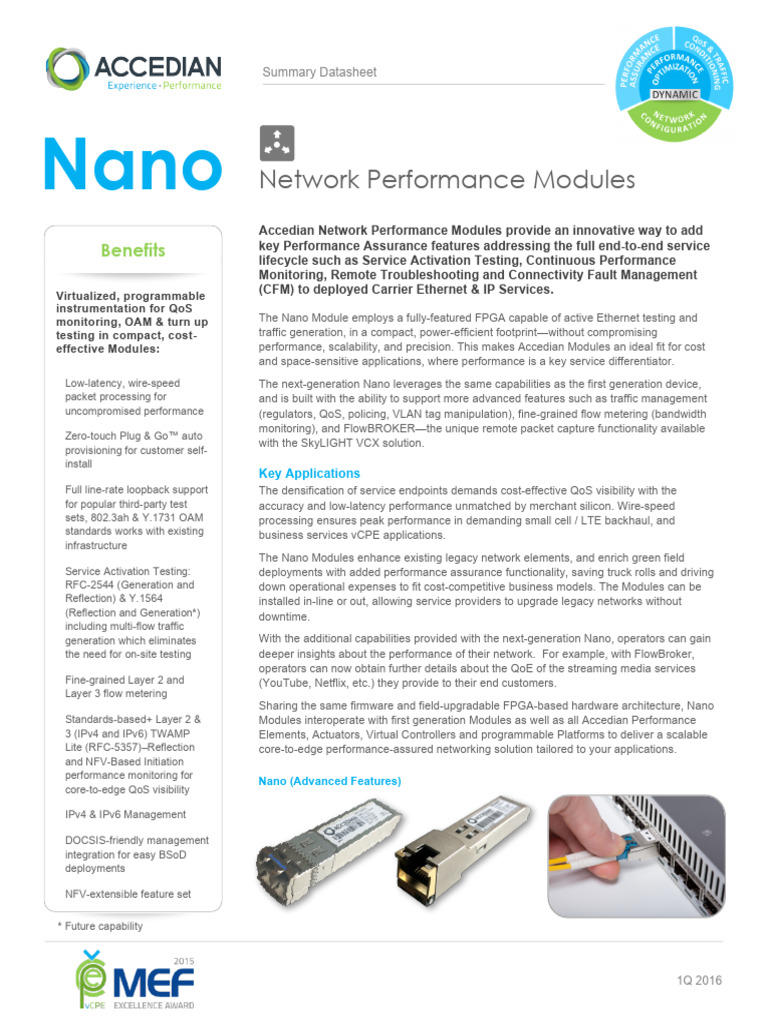 Datasheet - Nano Module - 2016-1Q | PDF | Quality Of Service | Computer Network