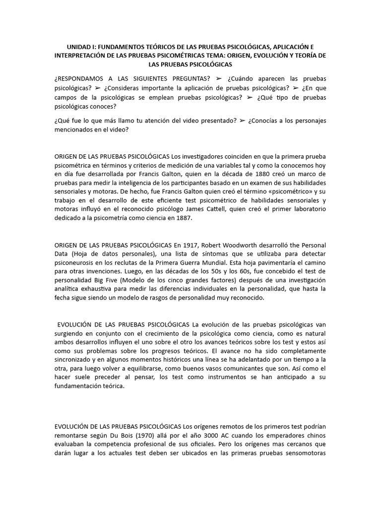 Semana 1 - Pruebas Psicologicas | PDF | Inteligencia | Sicología