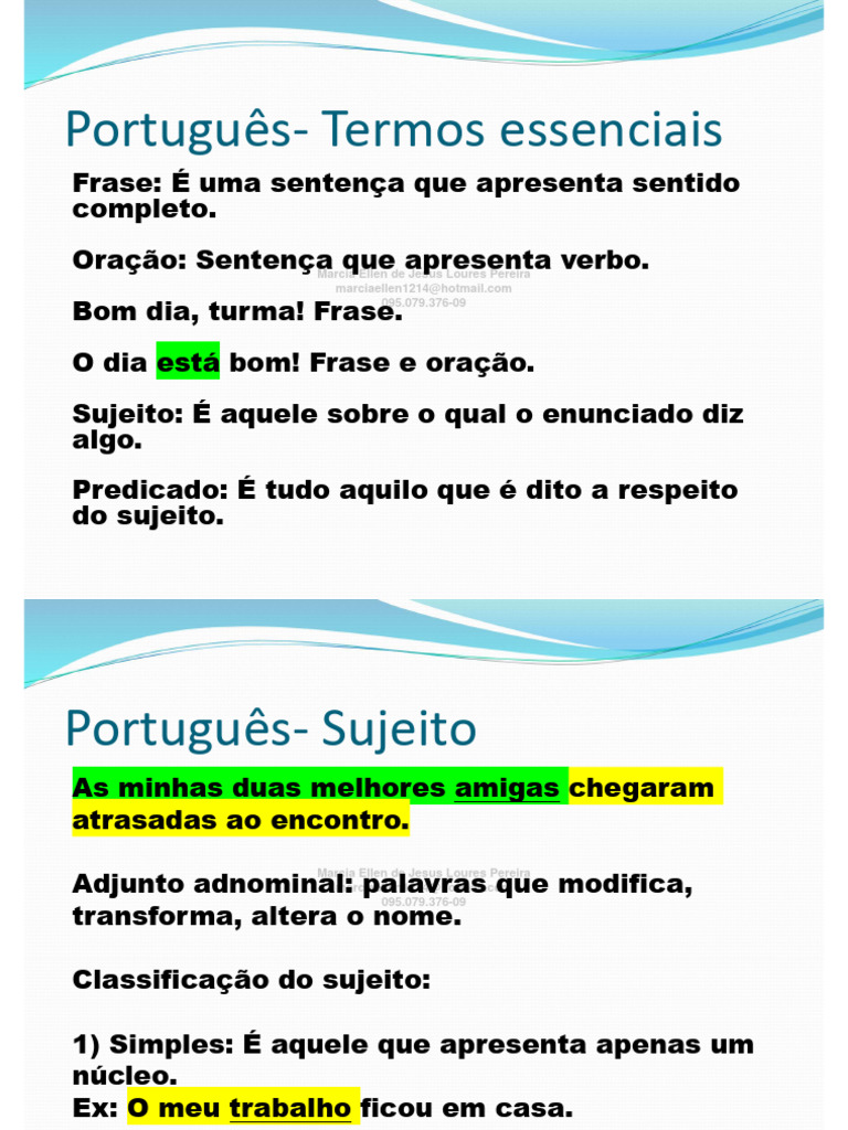 Slides em PDF 01 | PDF | Assunto (gramática) | Adjetivo
