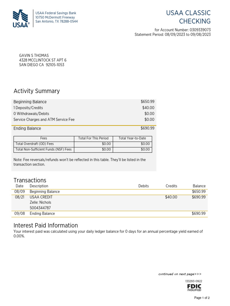USAA Classic Checking Statement Summary | PDF | Transaction Account | Money