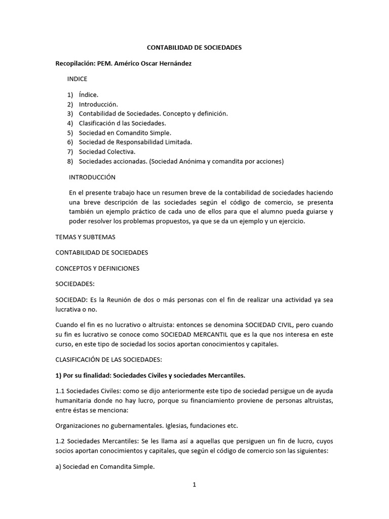 Contabilidad de Sociedades | PDF | Sociedad de responsabilidad limitada | Compartir (Finanzas)