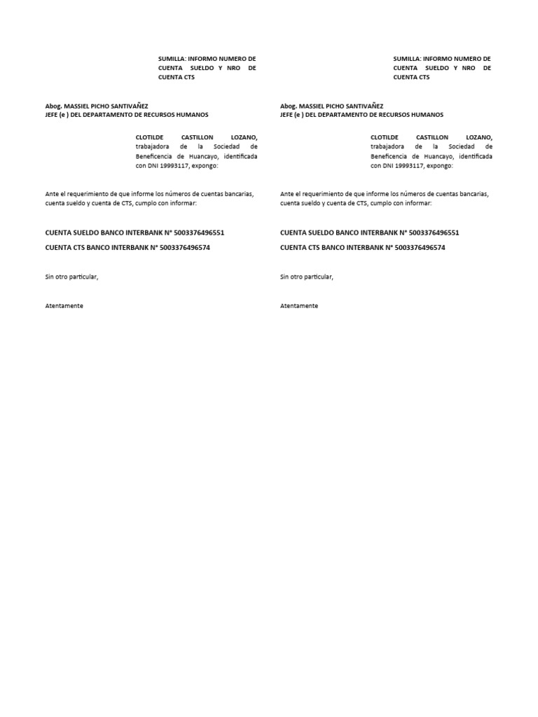 Escrito Informando Ctas CCL-20072023 | PDF | Finanzas y dinero