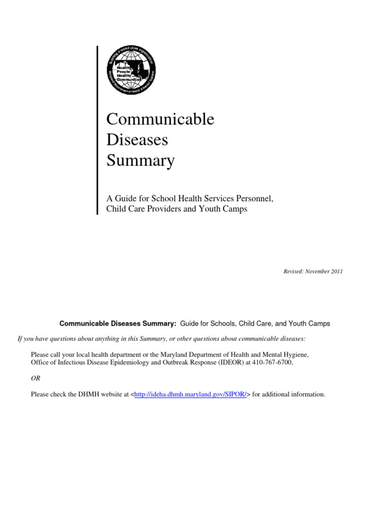 Communicable Diseases Guide for Schools | PDF | Diarrhea | Infection