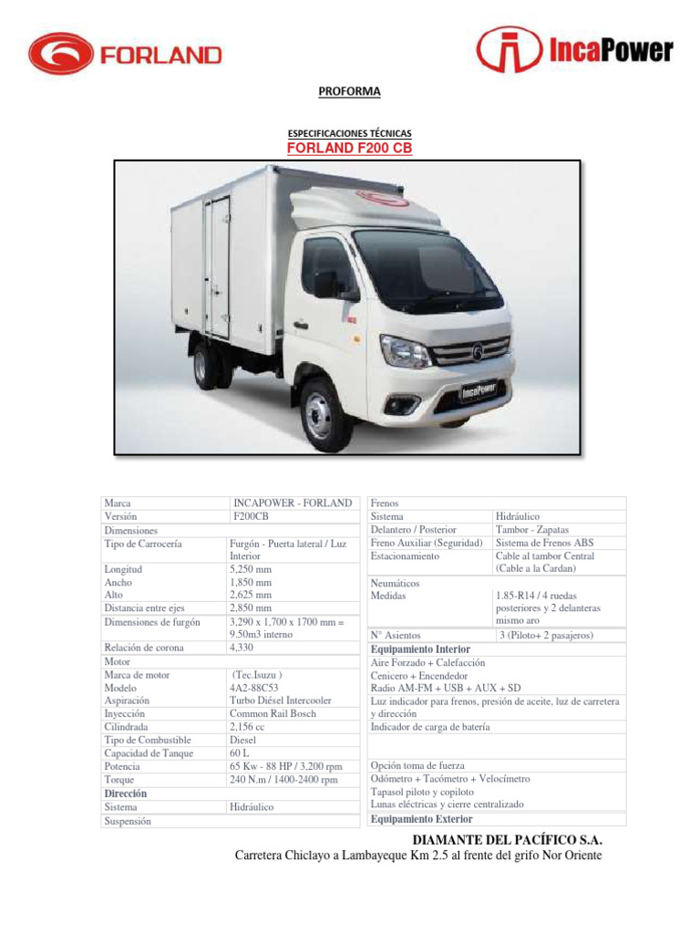 Forland F200 CB: Proforma | PDF | Estilos de carrocería | Carros deportivos