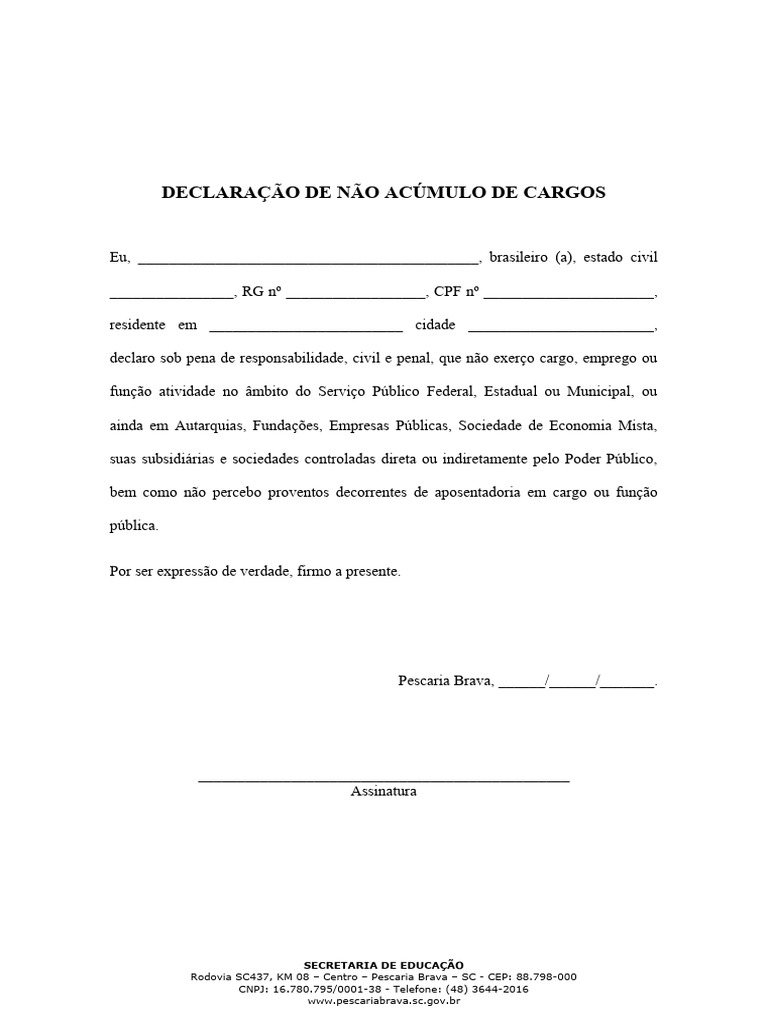Declaracao Acumulo de Cargo 2023 | PDF