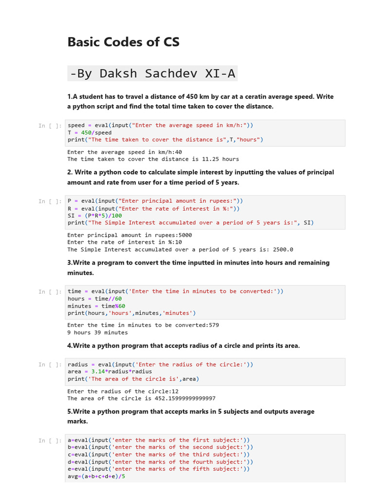Basic Codes of CS | PDF | Speed | Software