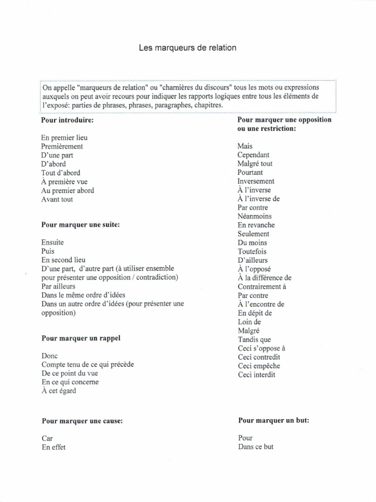 Marqueurs de Relation | PDF