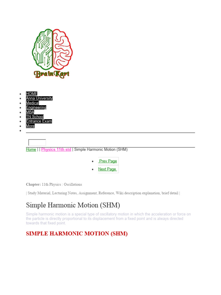Simple Harmonic Motion | PDF | Velocity | Oscillation