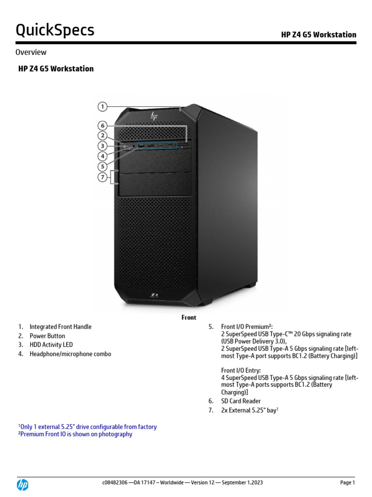 Quickspecs: HP Z4 G5 Workstation | PDF | Bios | Windows 10