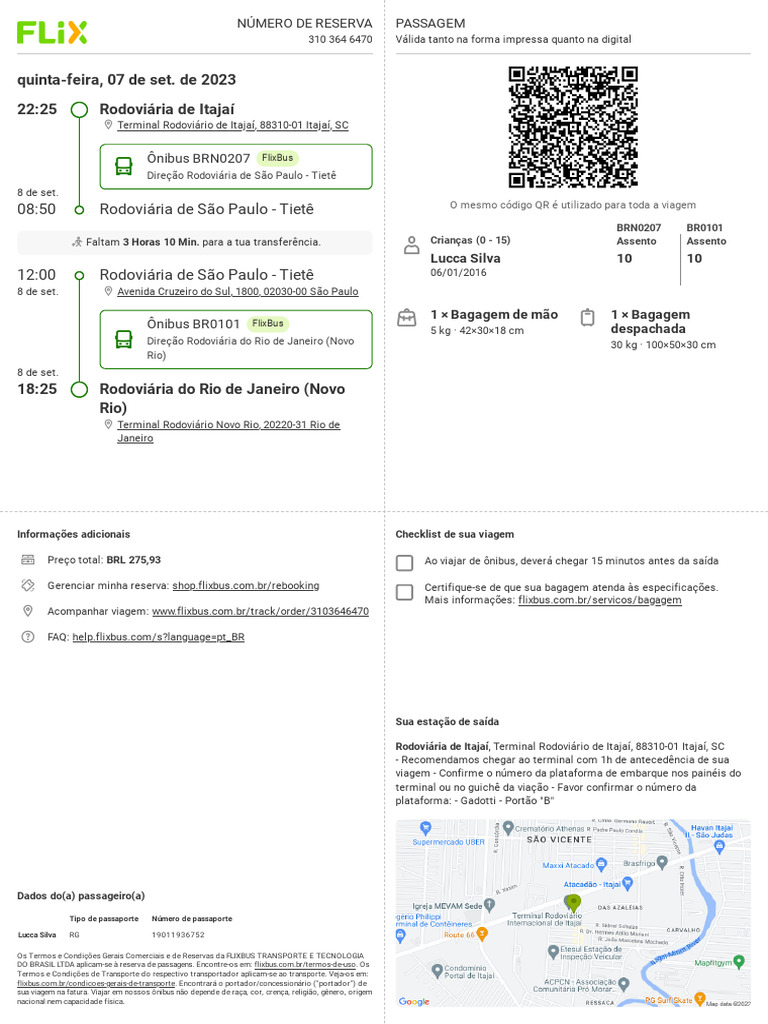 Ticket Itaja SC Rio de Janeiro RJ 3103646470 | PDF | Transporte