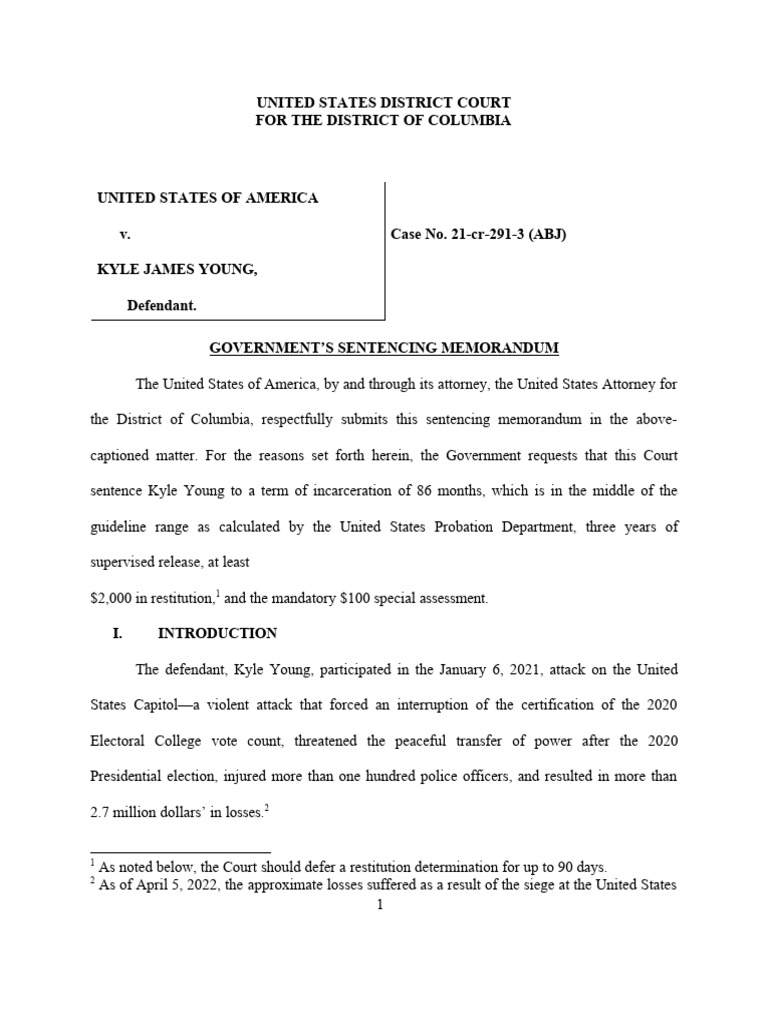 Kyle Young Sentencing Memo for Jan 6 Capitol Attack | PDF | United ...