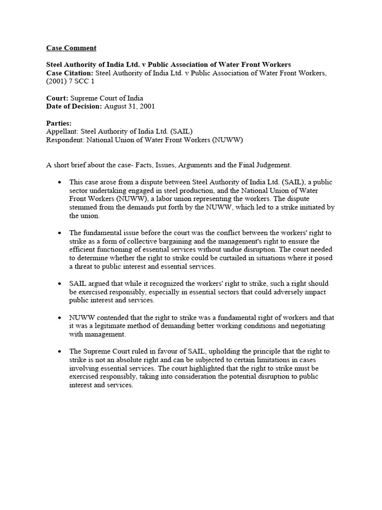 Case Comment Labor Law | PDF | Strike Action | Labour Law