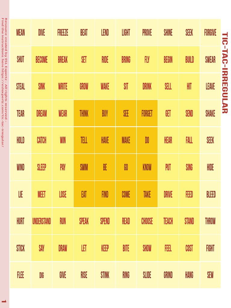 Tic Tac Irregular Esl Expertz | PDF