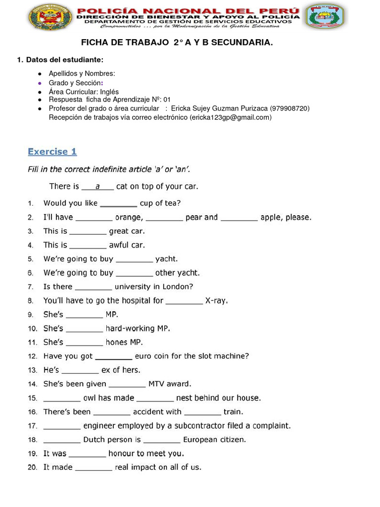 Ficha de Aprendizaje Ingles | PDF