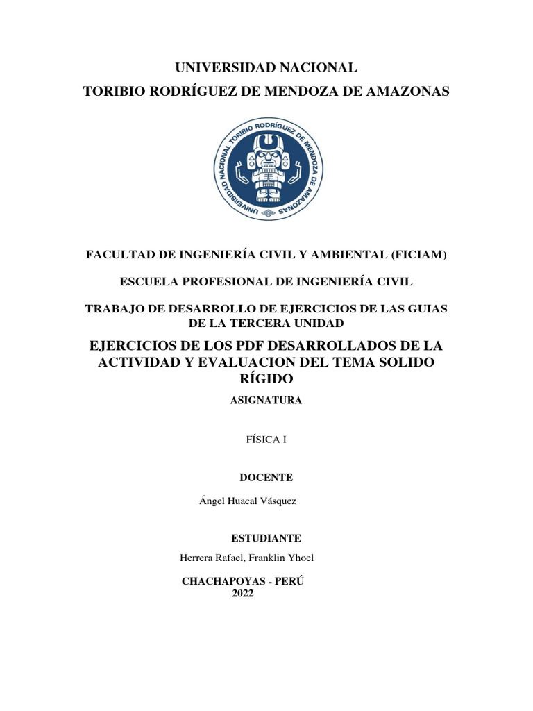 Ejercicios FÍSICA I Sem. #10 - INTRODUCCIÒN AL ANÁLISIS DE UN SÓLIDO RÍGIDO | PDF | Vector ...