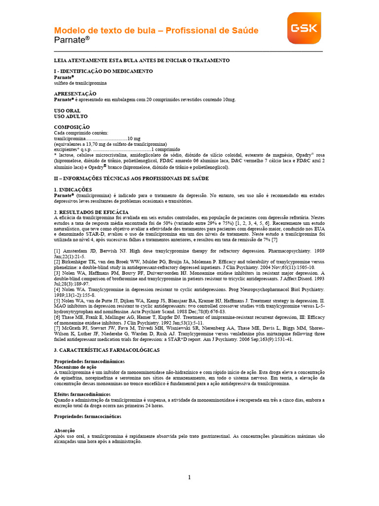 Parnate | PDF | Transtorno bipolar | Antidepressivo