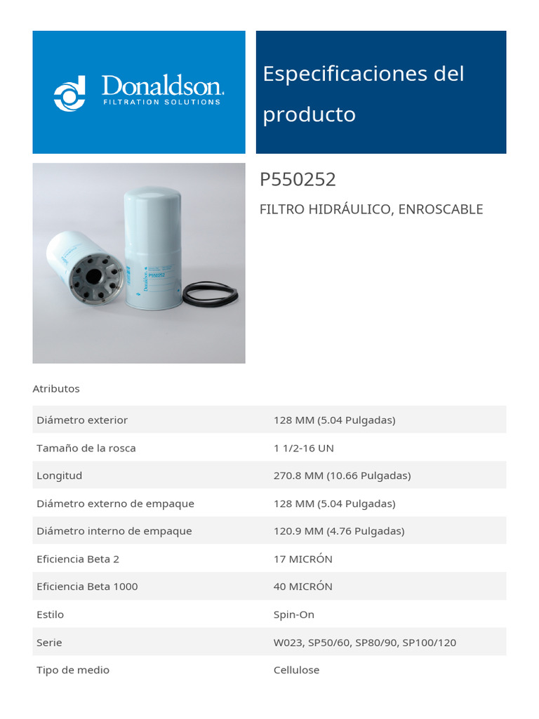 P550252 Filtro de Aceite | PDF