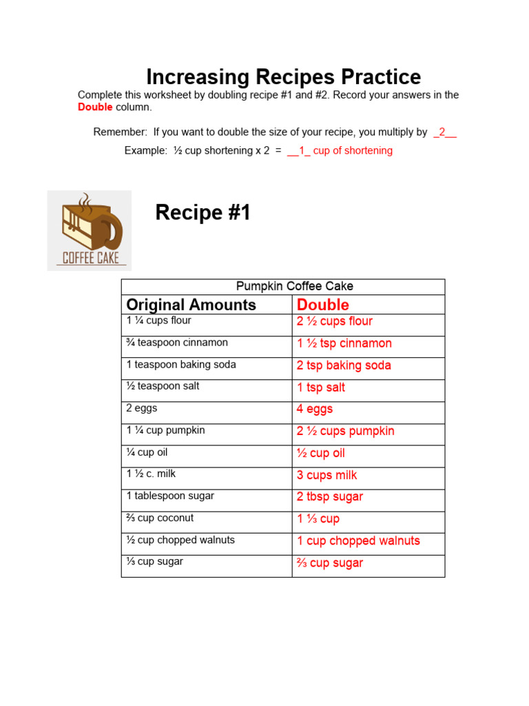 Doubling or Halving A Recipe | PDF | Teaspoon | Cakes