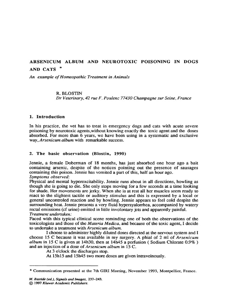 Arsenicum Album and Neurotoxic Poisoning in Dogs and Cats | PDF