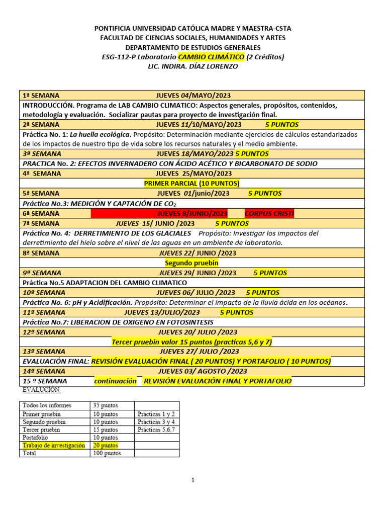 Crono y Evaluación LAB ESG-112 JUEVES | PDF | Problemas medioambientales con combustibles ...