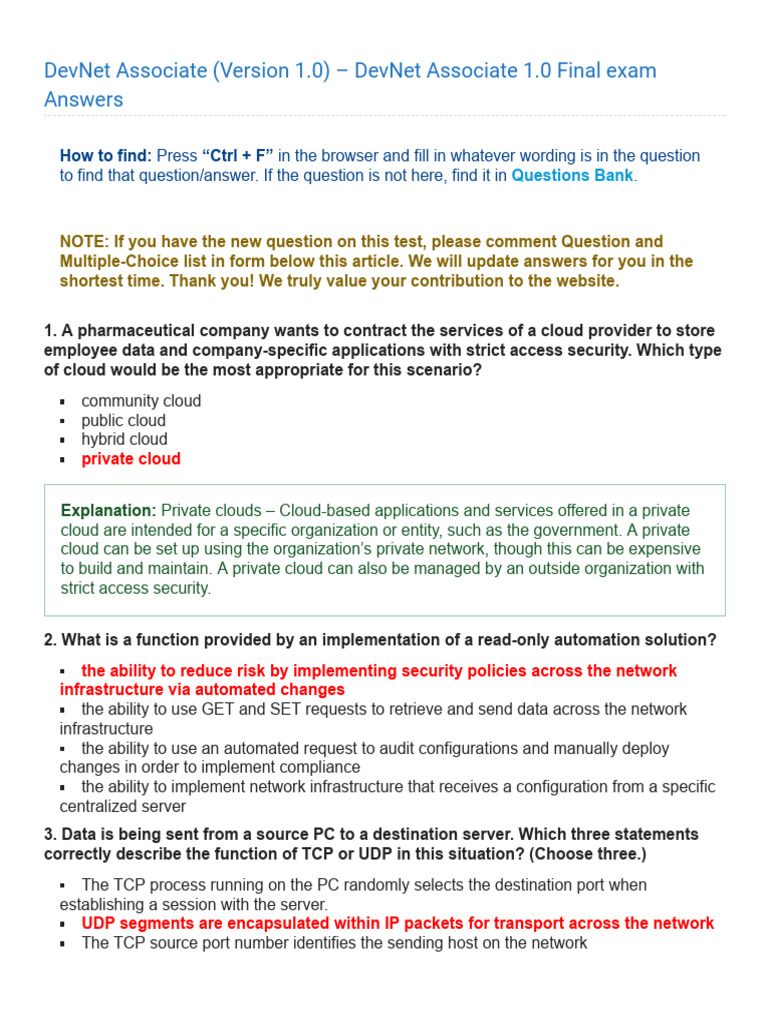 DevNet Associate (Version 1.0) - Final Exam Answers | PDF | Port ... DevNet Associate (Version 1.0) - Final Exam Answers | PDF | Port ...